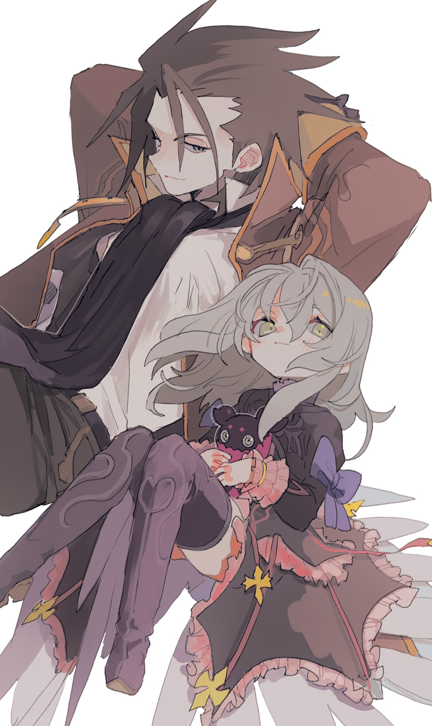 Safebooru - 1boy 1girl absurdres alvin (tales) arms behind head brown eyes brown hair brown ...