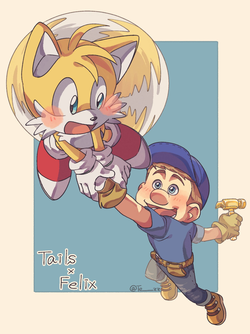 Safebooru - 2boys animal ears animal nose blue background blue eyes ...