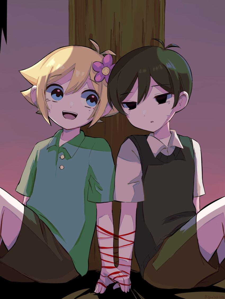 Safebooru - 2boys basil (faraway) (omori) basil (omori) black eyes black hair black sweater vest ...