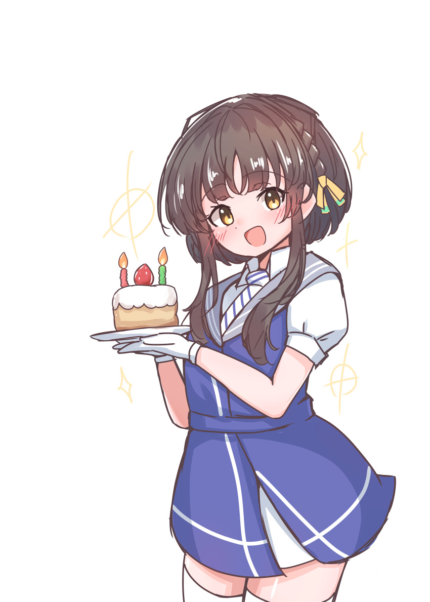 Safebooru - 1girl 702 (naotsu) absurdres birthday cake black hair blue dress braid brown eyes ...