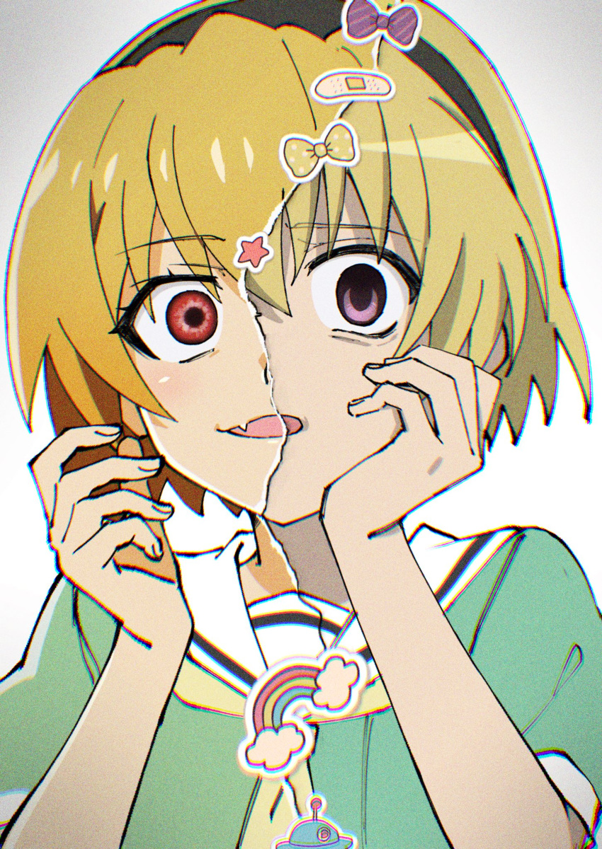 Safebooru - 1girl arms up black hairband blonde hair commentary request ...