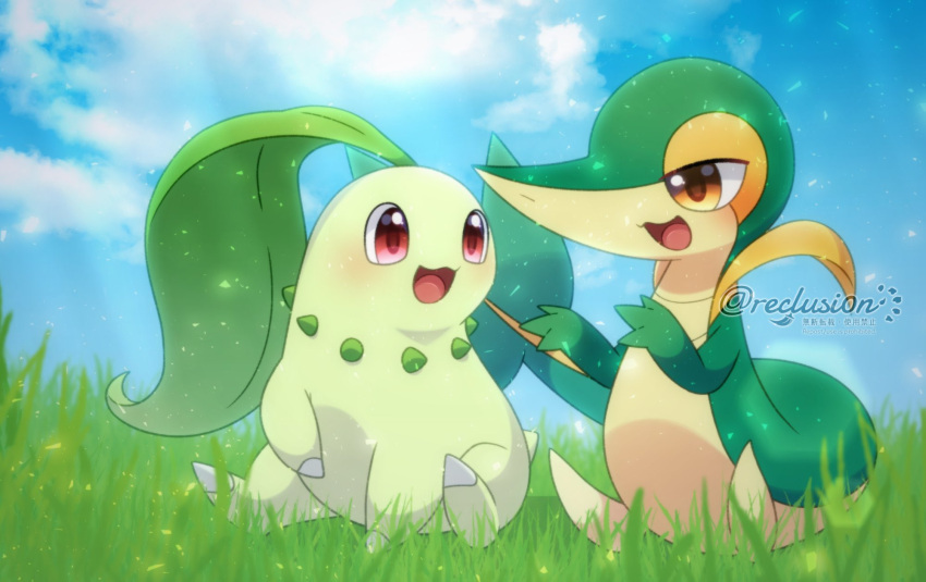 Safebooru - blush brown eyes chikorita grass highres no humans open mouth pokemon pokemon ...