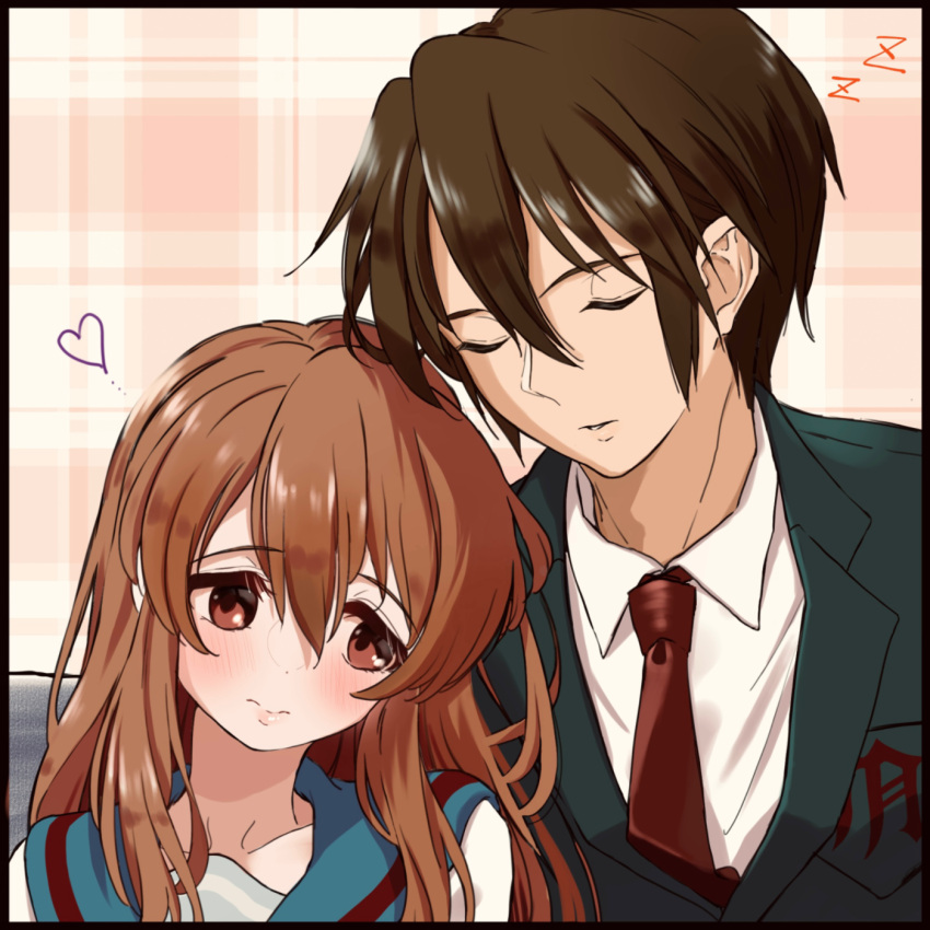 Safebooru - 1boy 1girl 621 joker 123 asahina mikuru blazer blue sailor collar brown hair ...