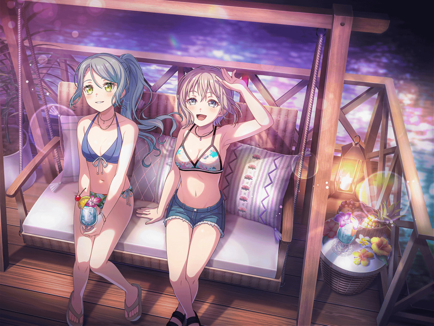 Safebooru - aoba moca bang dream! bikini blue eyes grey hair short hair smile | 5257560