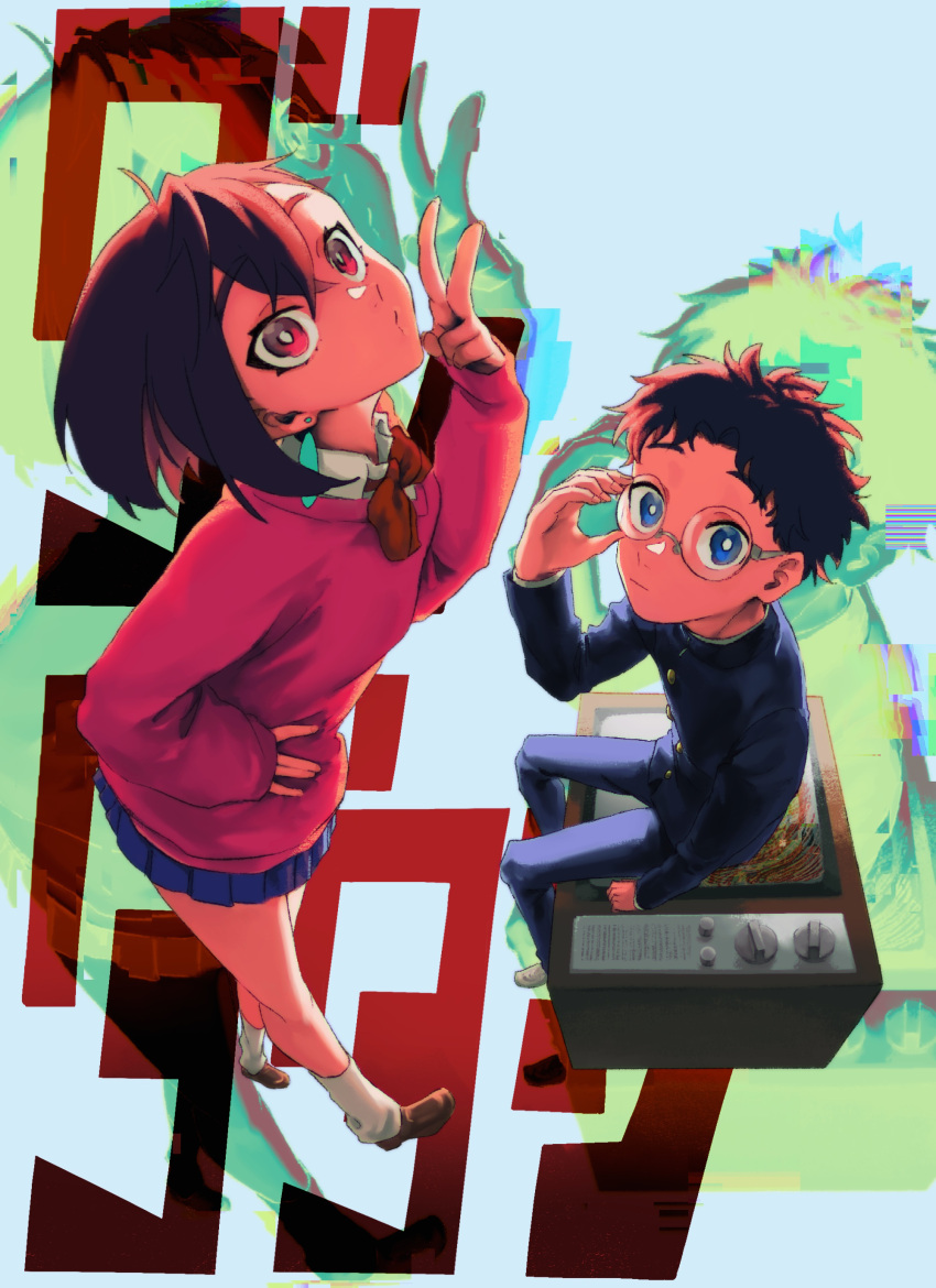 Safebooru - 1boy 1girl absurdres ayase momo blue eyes blue jacket blue pants blue skirt bow ...