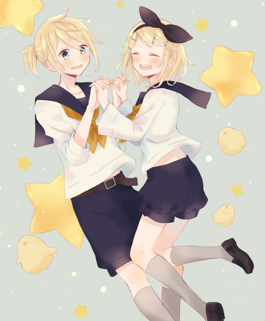 Safebooru - 1boy 1girl ^ ^ azarashi6 bird black bow black footwear blonde hair blue background ...