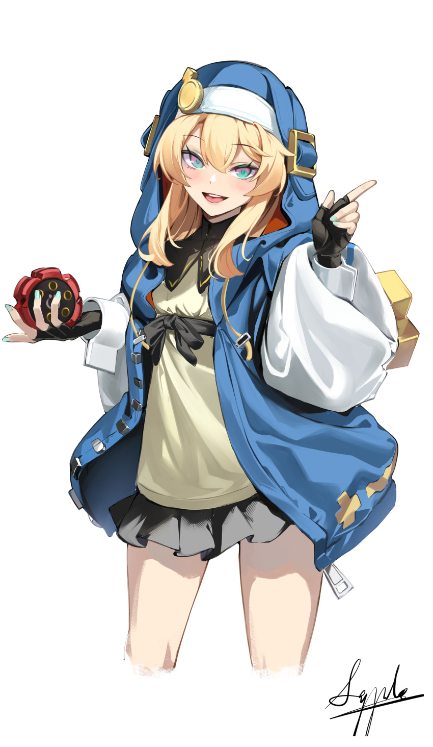 Safebooru - 1boy absurdres aqua eyes black gloves black skirt blonde hair blue jacket bridget ...