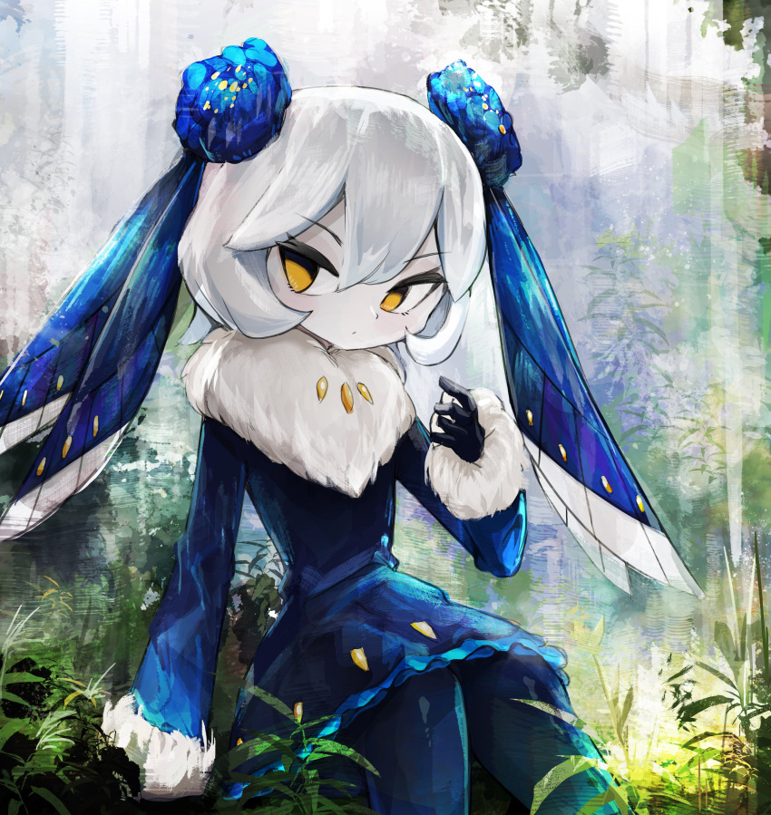 Safebooru - 1girl absurdres black gloves blue dress borrowed character butterfly wings colored ...