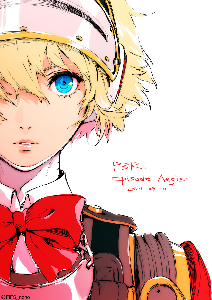 Safebooru - 1girl aegis (persona) android blonde hair blue eyes bow bowtie copyright name dated ...