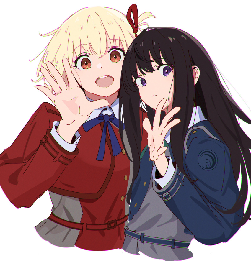 Safebooru - 2girls absurdres atenaba belt black hair blonde hair blue belt blue dress dress hair ...