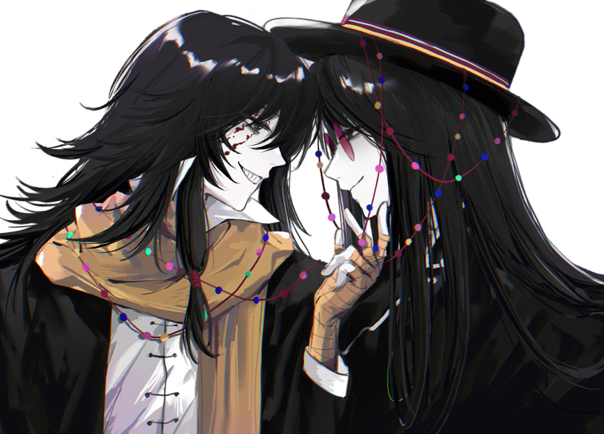 Safebooru - 2boys bandaged hand bandages beads black eyes black hair black hat black jacket ...