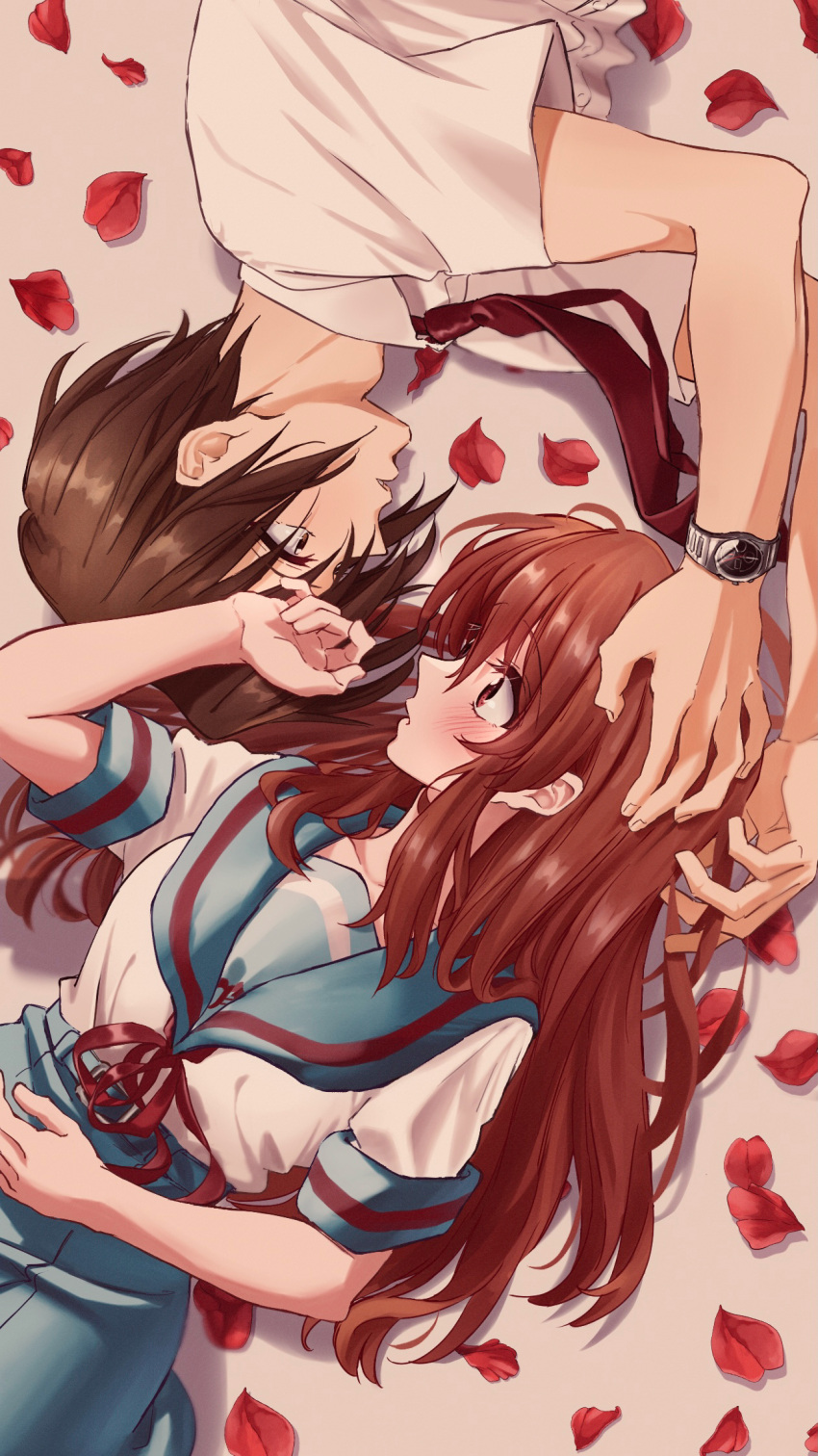 Safebooru - 1boy 1girl 621 joker 123 asahina mikuru blue sailor collar blue skirt brown eyes ...