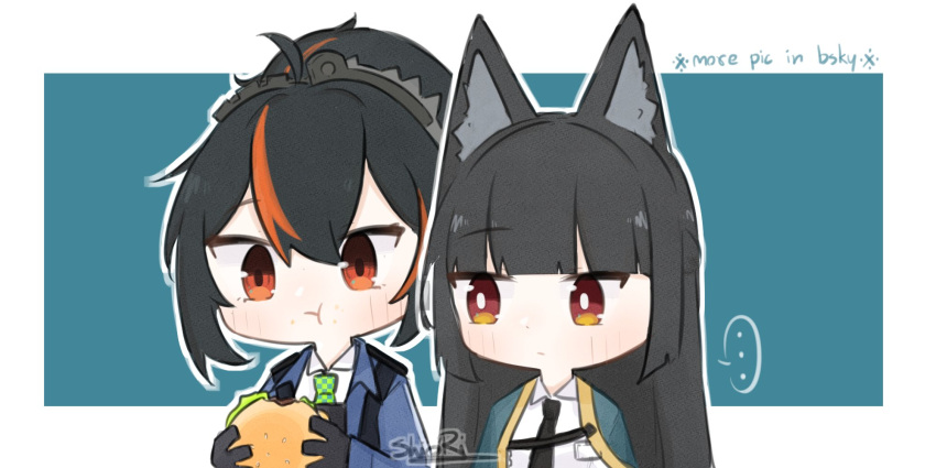 Safebooru - 2girls animal ears black gloves black hair black necktie ...