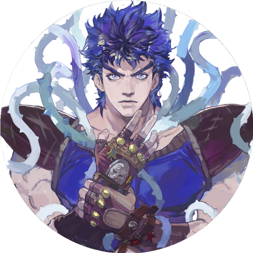 Safebooru - 1boy absurdres blue eyes blue shirt brown gloves chinese ...