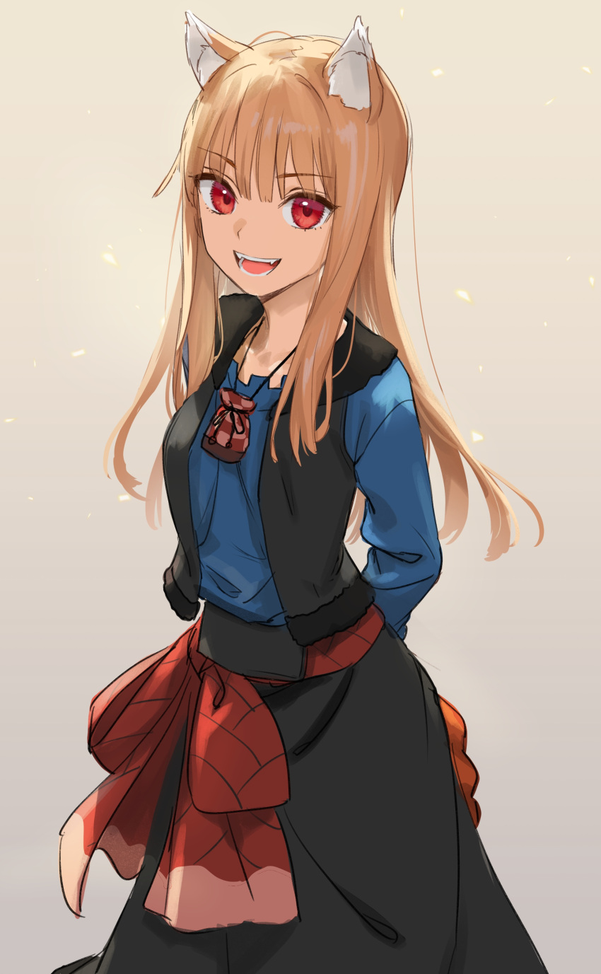 Safebooru - 1girl absurdres animal ears arms behind back black skirt blue shirt blush breasts ...