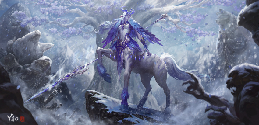 Safebooru - 1girl absurdres blue sclera breasts centaur chinese ...