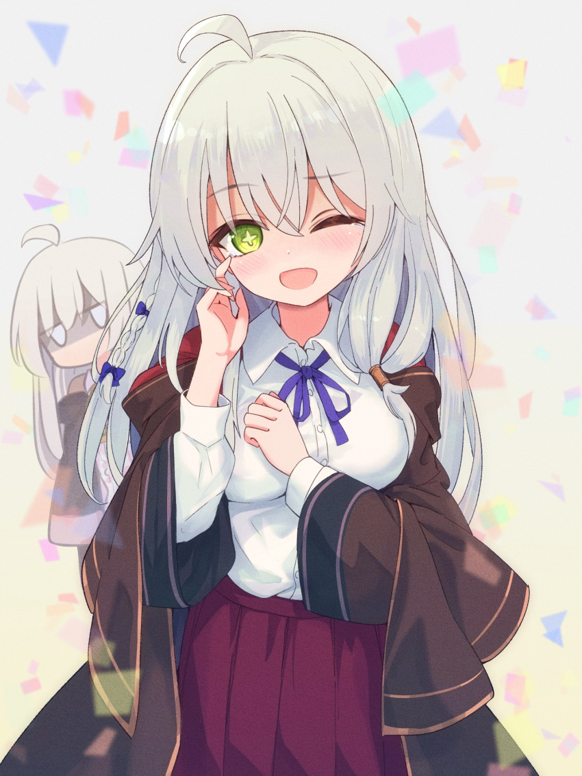 Safebooru - 2girls ahoge angry braid breasts brown cloak buttons ...