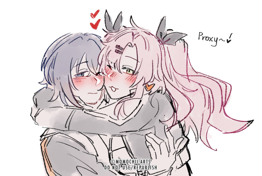 Safebooru - 2girls arms around neck belle (zenless zone zero) black jacket blue eyes blue hair ...