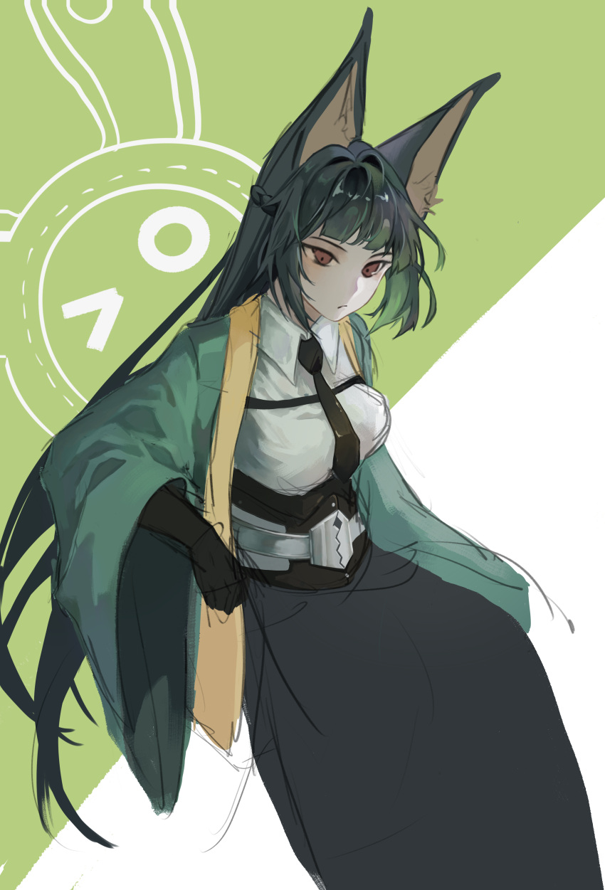 Safebooru - 1girl absurdres animal ear fluff animal ears black hair black necktie blunt bangs ...