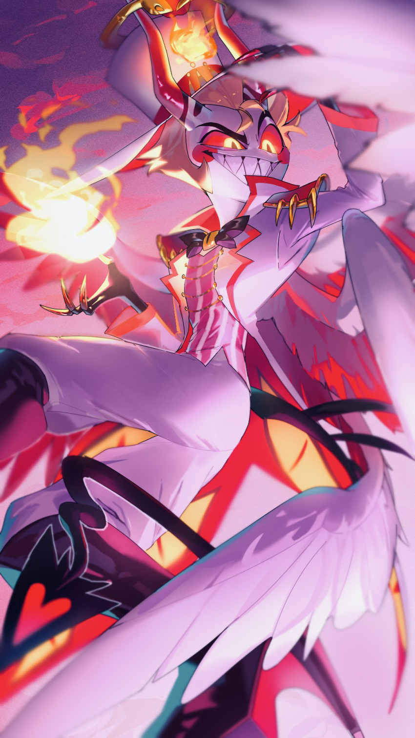 Safebooru - 1boy 55mo3 black footwear blush stickers colored sclera demon boy demon horns demon ...