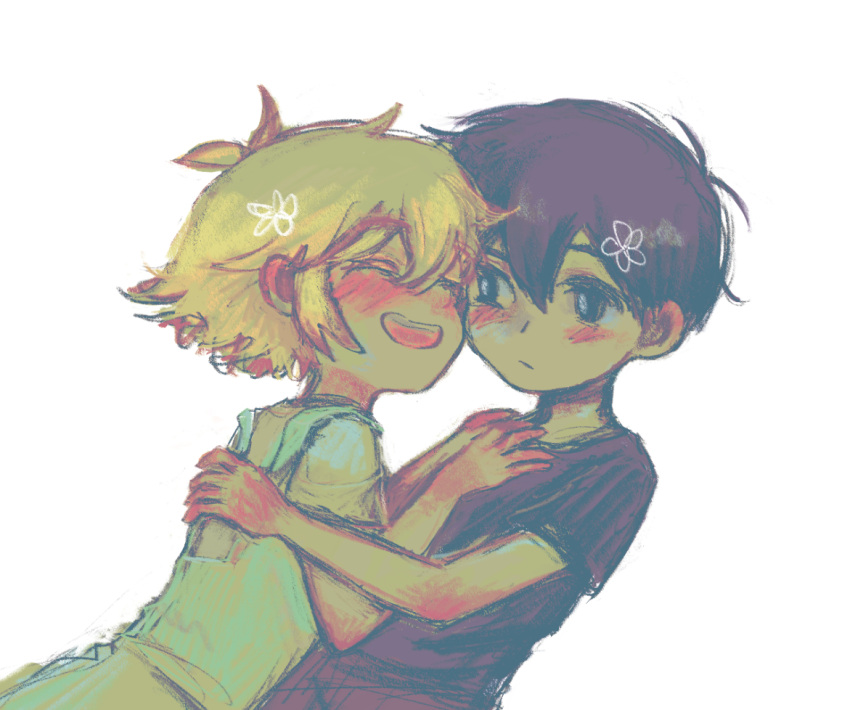 Safebooru - 2boys ^ ^ aged down antenna hair basil (faraway) (omori) basil (omori) black eyes ...