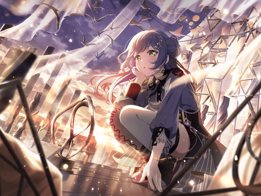 Safebooru - asahi rokka bang dream! blue hair dress green eyes long hair smile | 5310146