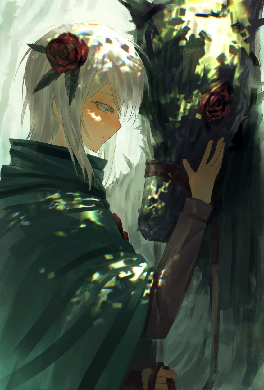 Safebooru - 1girl :| blue eyes brown sleeves cloak closed mouth ...