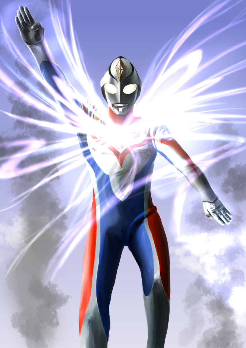 Safebooru - 1boy absurdres alien arm up armor battle blue skin blue sky ...