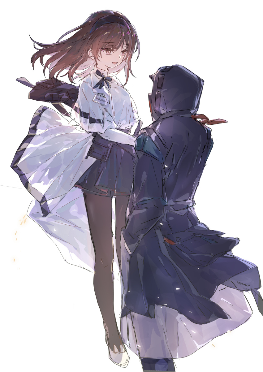 Safebooru - 1girl 1other :d absurdres ambiguous gender arknights black coat black hairband black ...