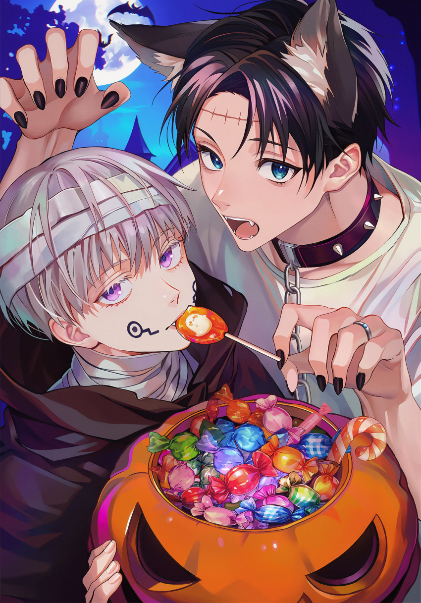 Safebooru - 2boys animal ear fluff animal ears bandages black cape ...