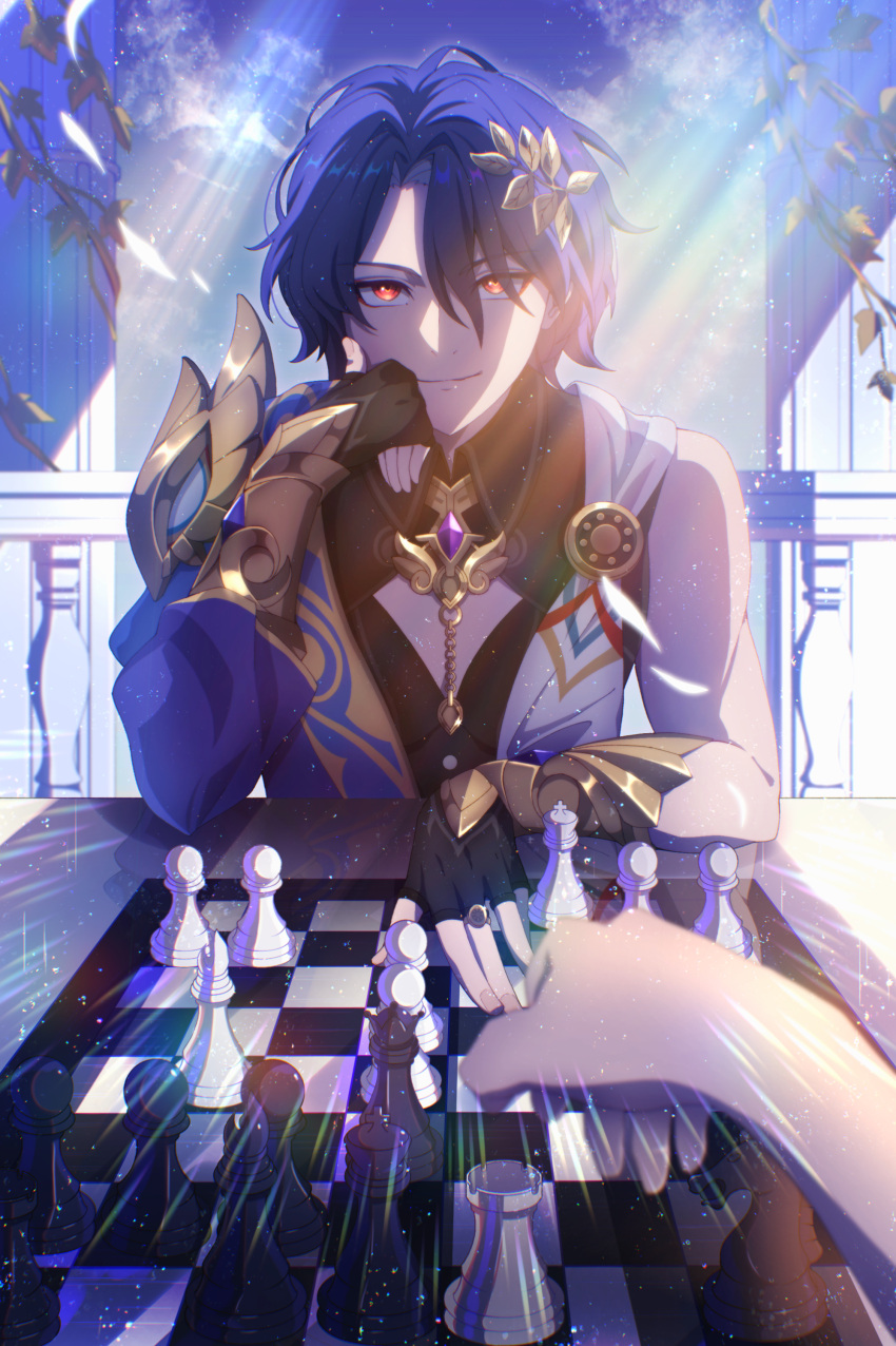 Safebooru - 1boy 1other absurdres black gloves board game chess chess ...