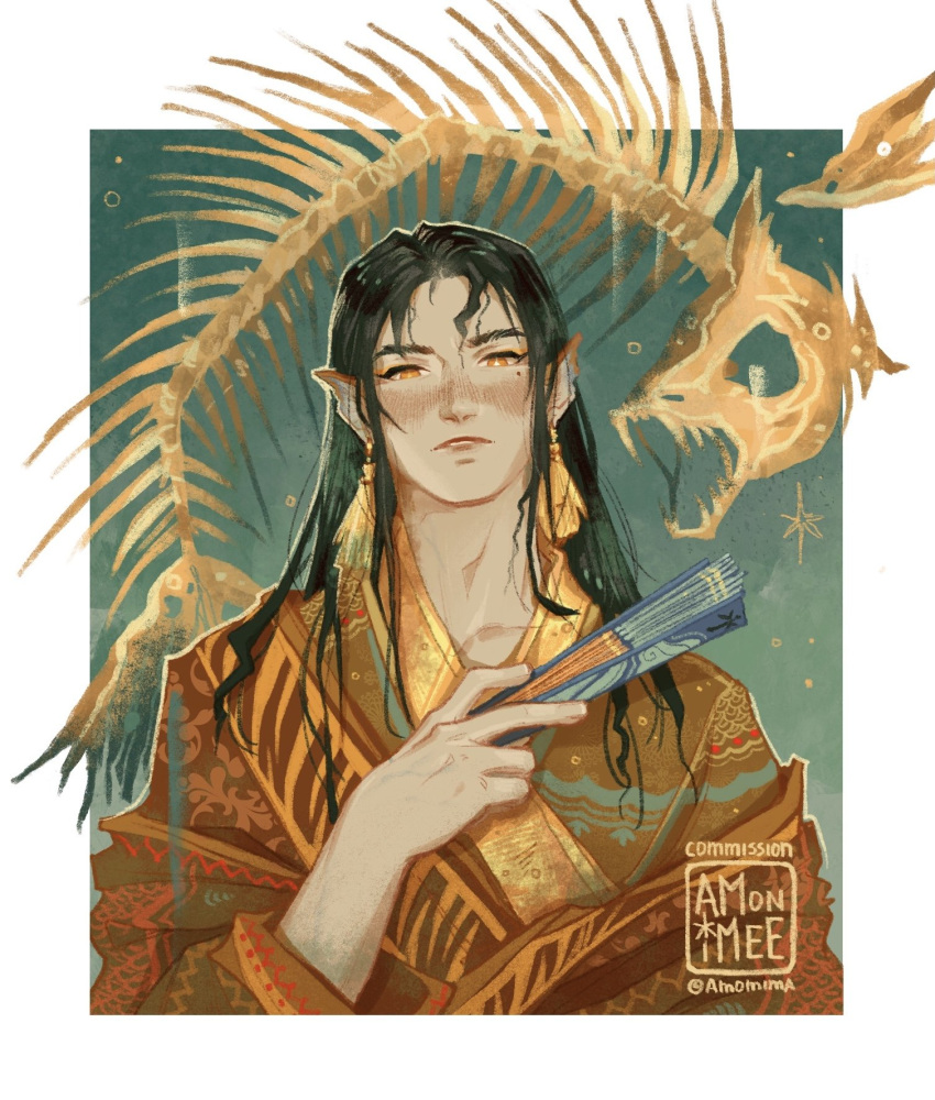 Safebooru - 1boy amonimy animal skeleton artist name black hair border ...