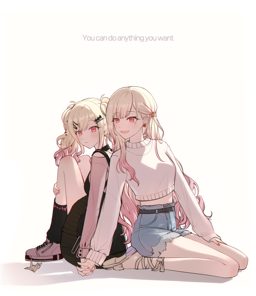 Safebooru - 1girl 2girls absurdres alternate costume belt black dress black skirt blonde hair ...