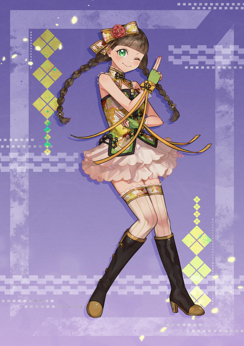 Safebooru - 1girl ;) absurdres alternate costume black footwear blunt bangs boots bow braid ...