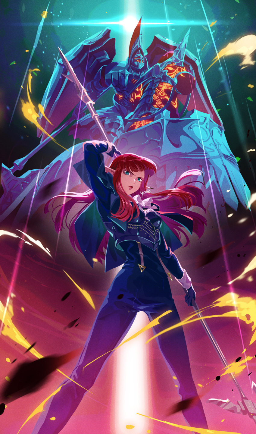 Safebooru - 1girl ascot black gloves black pants blue eyes blunt bangs commentary request ...