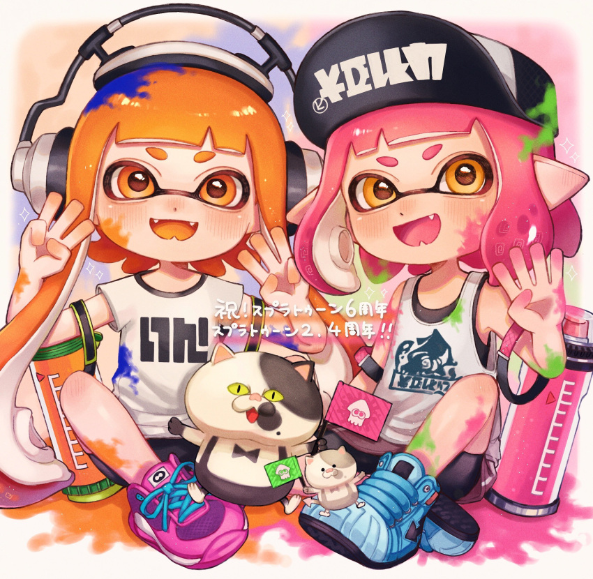 Safebooru - 2girls :d aoaza 83 baseball cap bike shorts black shorts ...