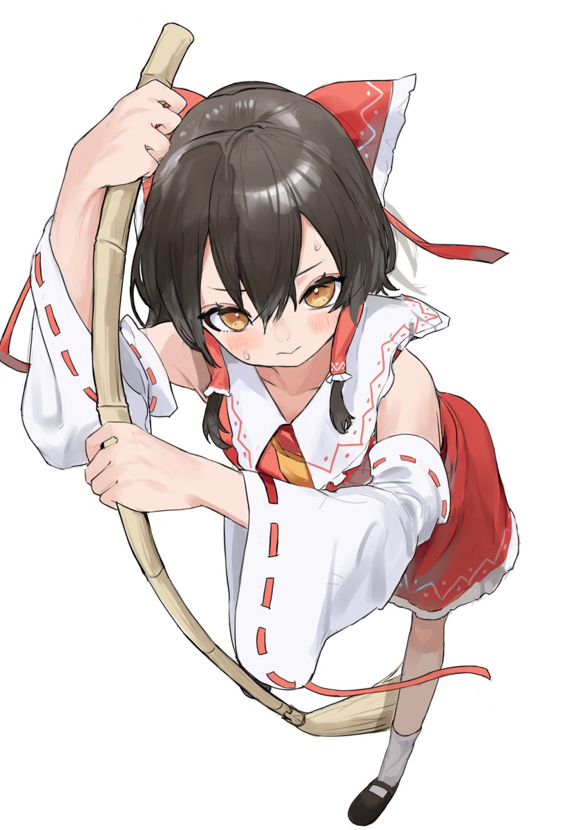 Safebooru - 1girl ascot bare shoulders blush bow broom brown eyes brown ...