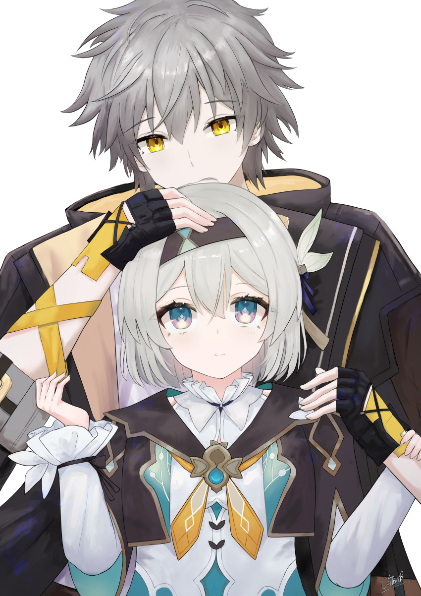 Safebooru - 1boy 1girl absurdres black gloves black hairband black jacket blush caelus (honkai ...