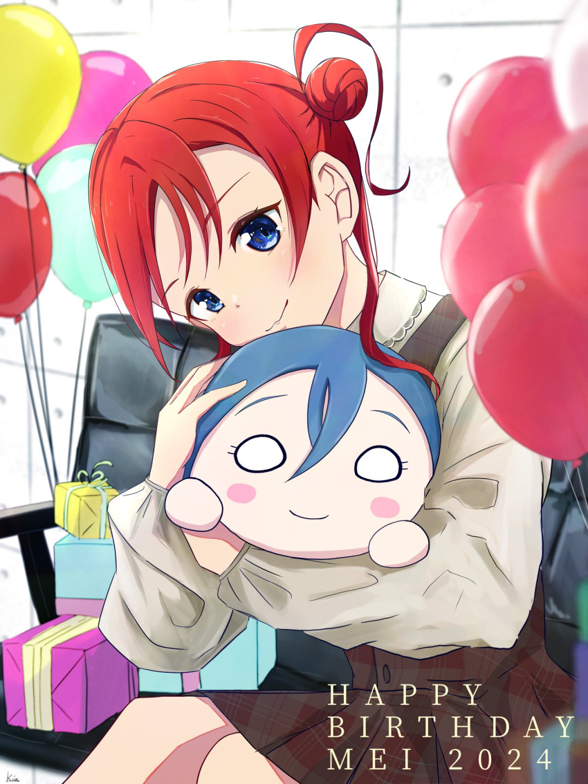 Safebooru - 1girl balloon blue eyes blue hair blush blush stickers ...