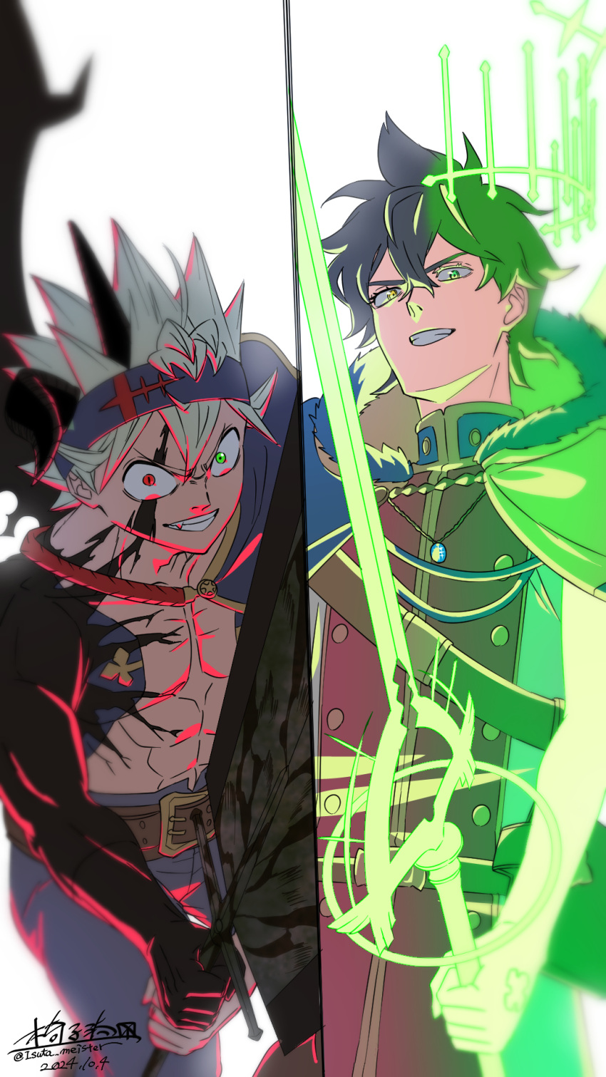 Safebooru - 2boys abs asta (black clover) black clover black horns capelet demon horns green ...