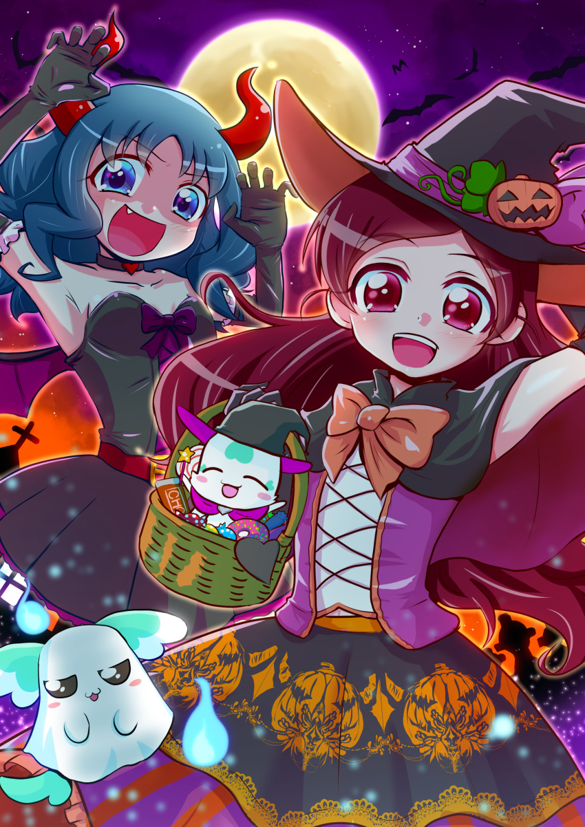 Safebooru - 2girls absurdres arm up basket bat (animal) black capelet ...