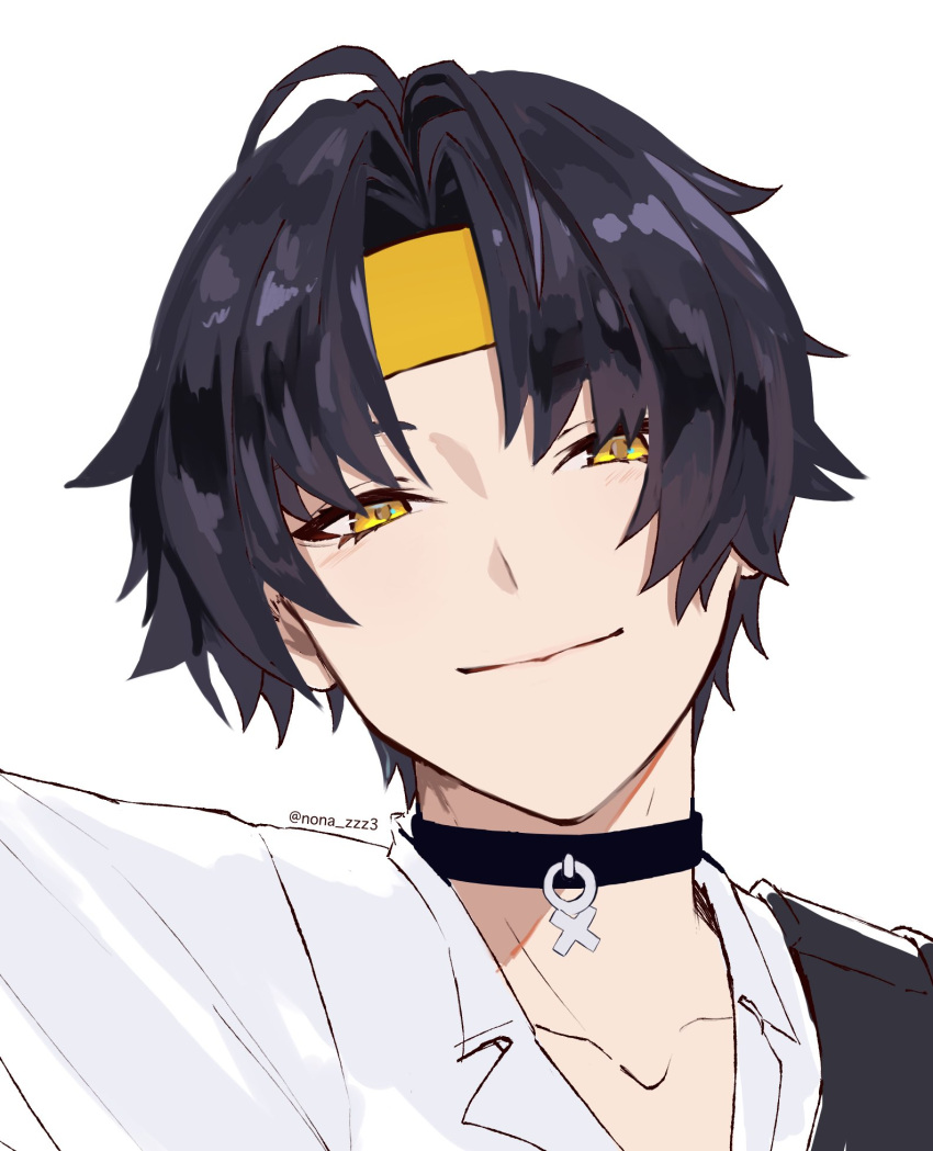 Safebooru - 1boy 1girl artist name asaba harumasa black choker black hair choker closed mouth ...