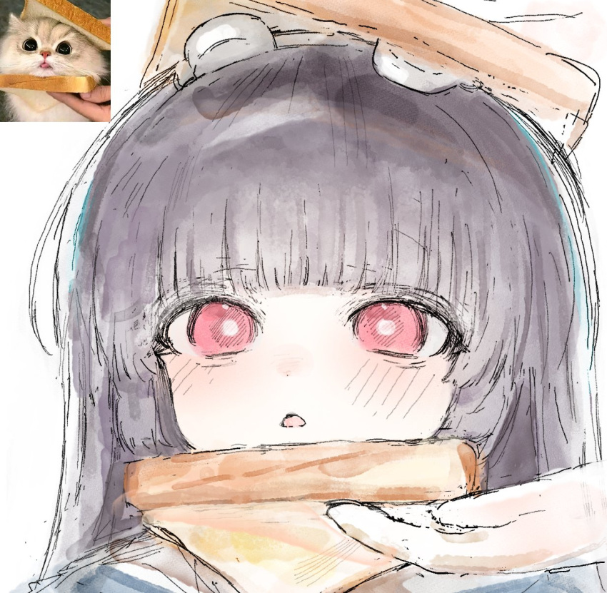 Safebooru - 1girl black hair blue archive blunt bangs bread bread slice ...
