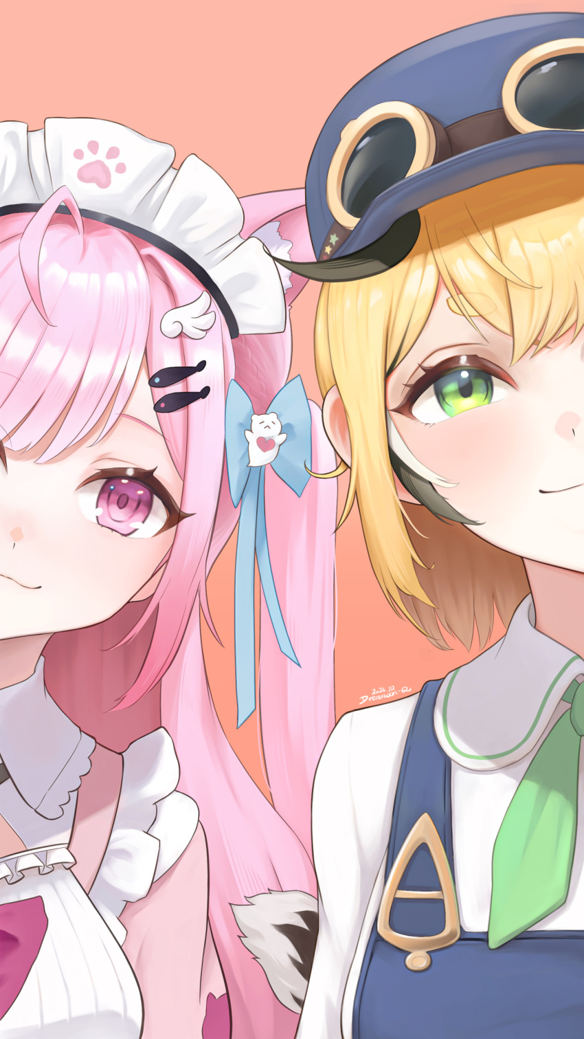 Safebooru - 2girls :3 absurdres animal ears aqua bow artist name ...