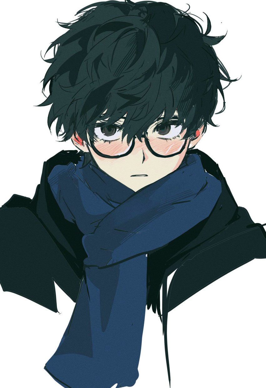 Safebooru - 1boy amamiya ren black-framed eyewear black eyes black hair blue scarf blush cropped ...