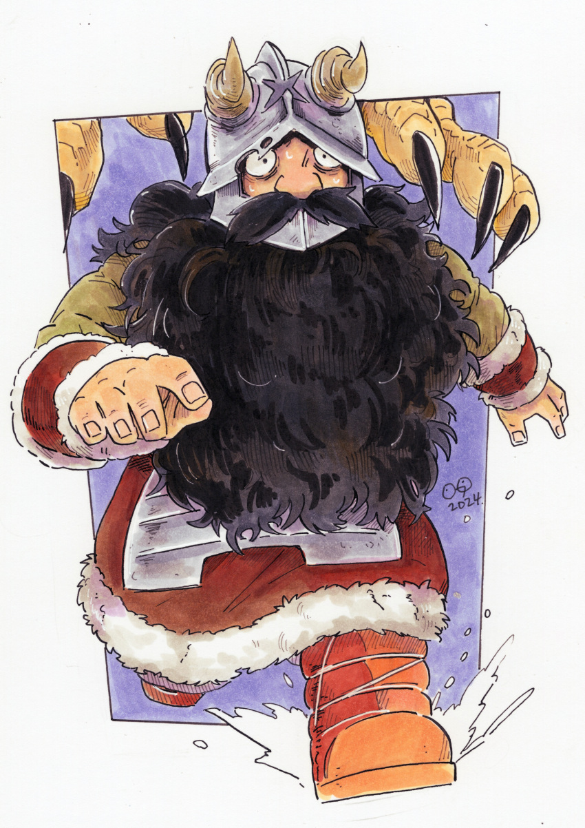 Safebooru - 1boy absurdres beard black hair boots dated dungeon meshi facial hair fake horns ...