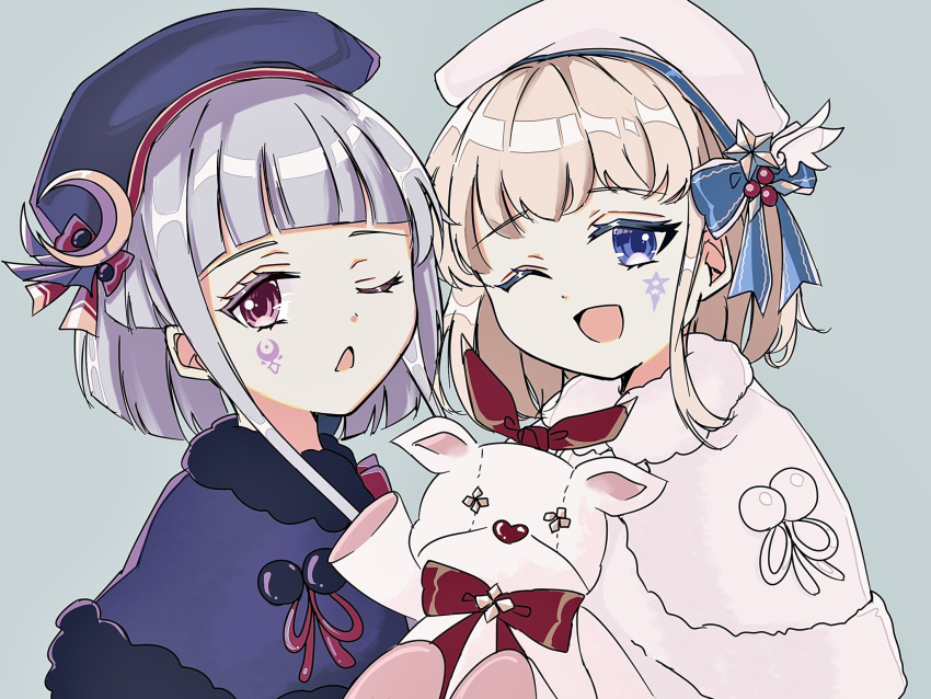 Safebooru - 2girls 4nka marine ;d arcaea beret blonde hair blue capelet blue eyes blue hat blue ...