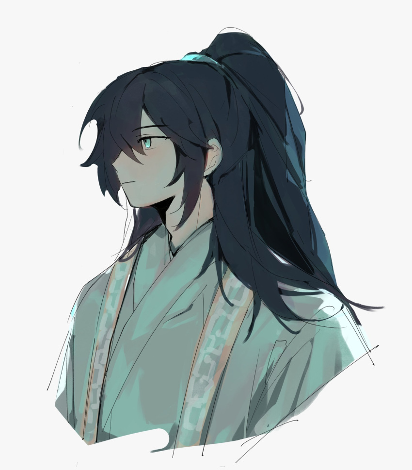 Safebooru - 1boy :| black hair blue eyes blue hairband blue robe blue shawl chinese clothes ...