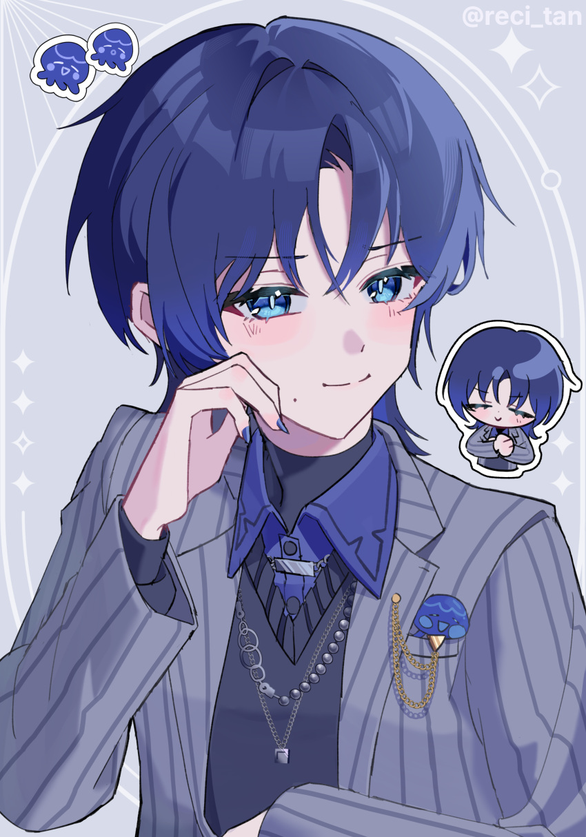 Safebooru - 1girl absurdres blue eyes blue hair citan (reci tan) grey ...