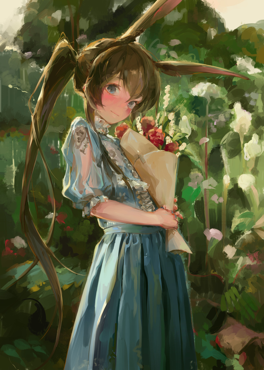 Safebooru - 1girl absurdres amiya (arknights) animal ears arknights blue dress blue eyes blush ...